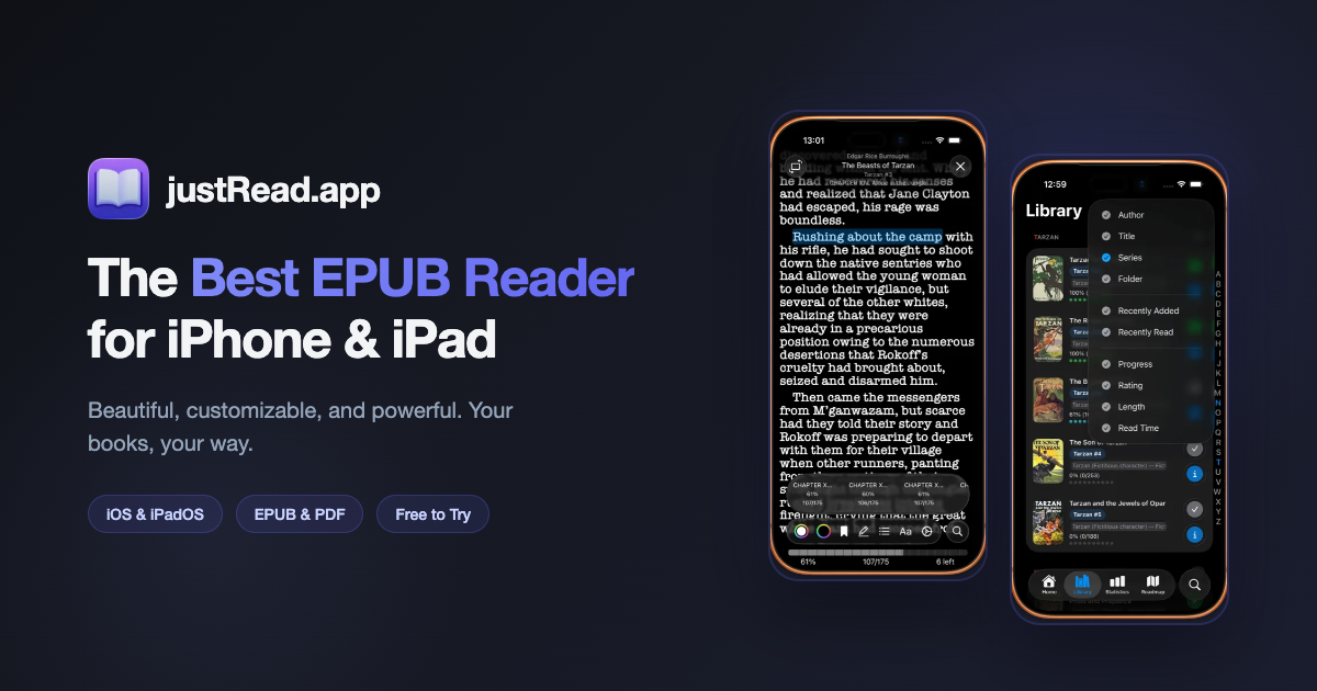 Best EPUB Reader Apps for iPhone & iPad (2026) | justRead.app